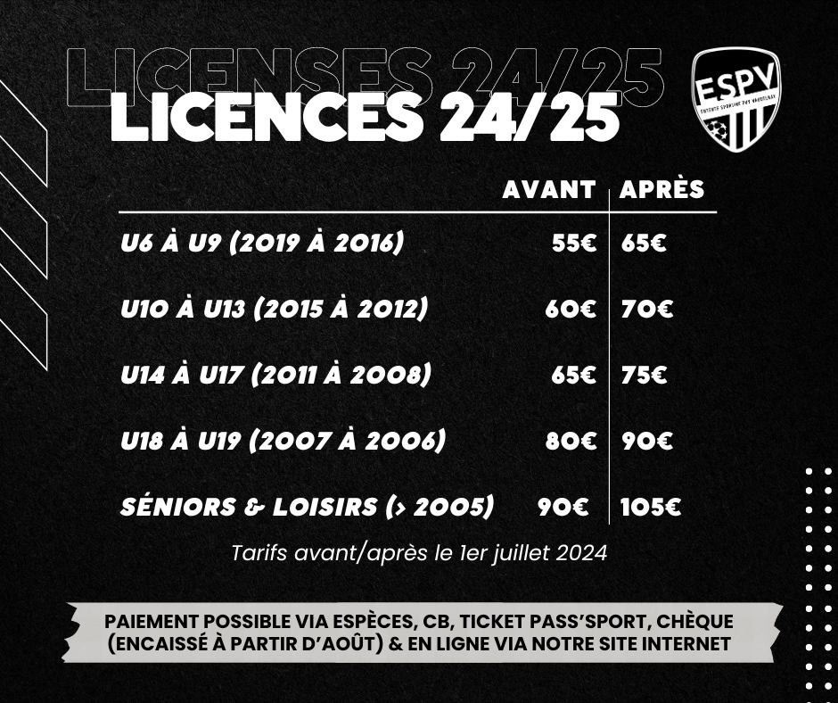 Licences pour la saison 2024/2025 - ESPV Football