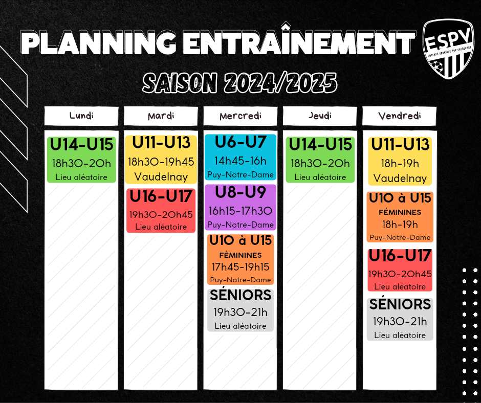 PLANNING ENTRAÎNEMENT 2024/2025 - ESPV Football